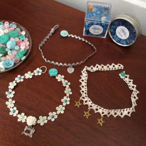 How to make lace and rick rack necklaces with buttons and charms ...